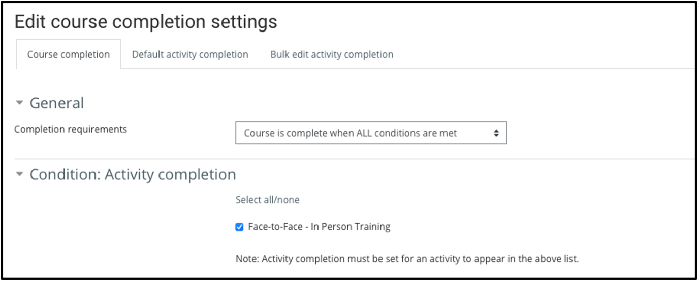 Course Activity Completion Settings on LMS
